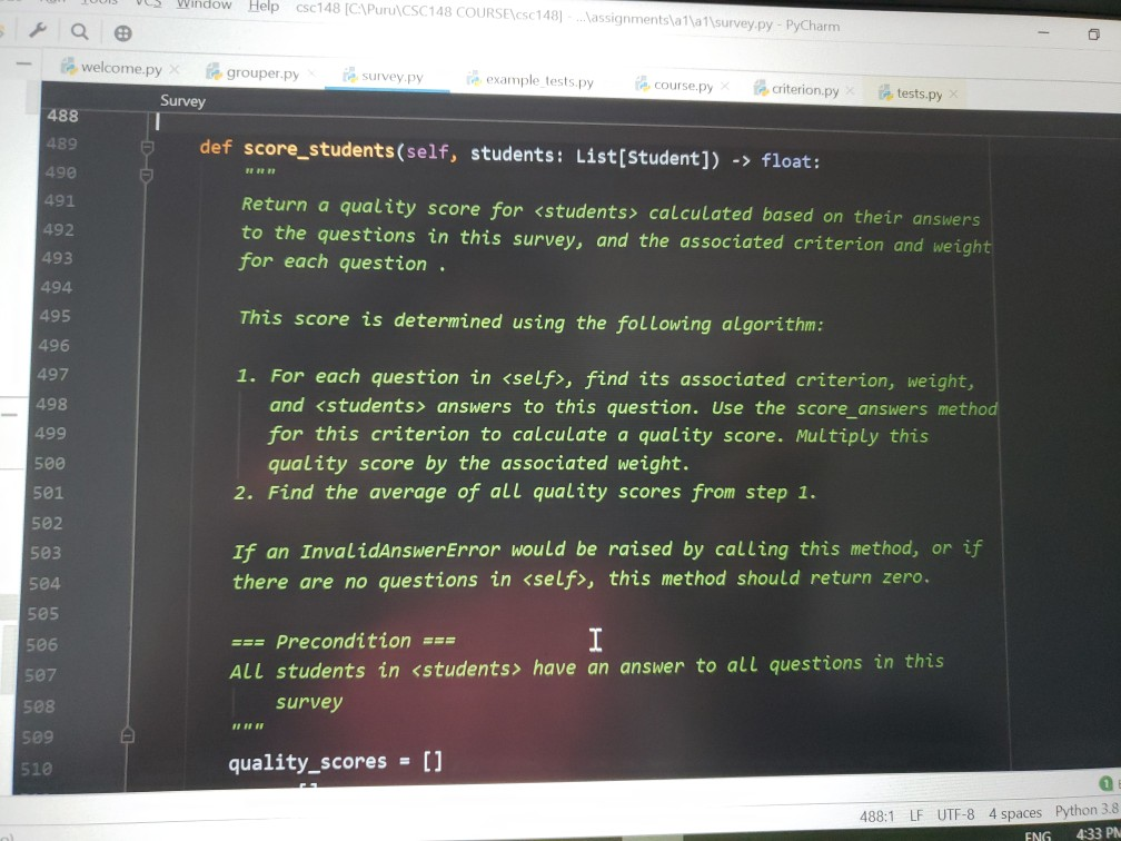 S indow Help CSC148 [CAPuru\CSC148 COURSE\csc148) ... | Chegg.com