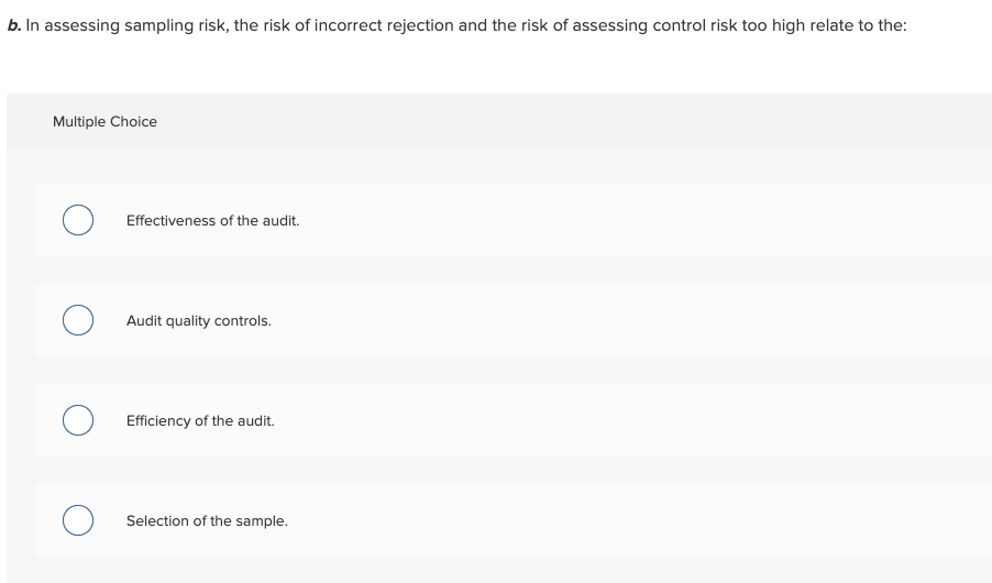 Solved b. ﻿In assessing sampling risk, the risk of incorrect | Chegg.com