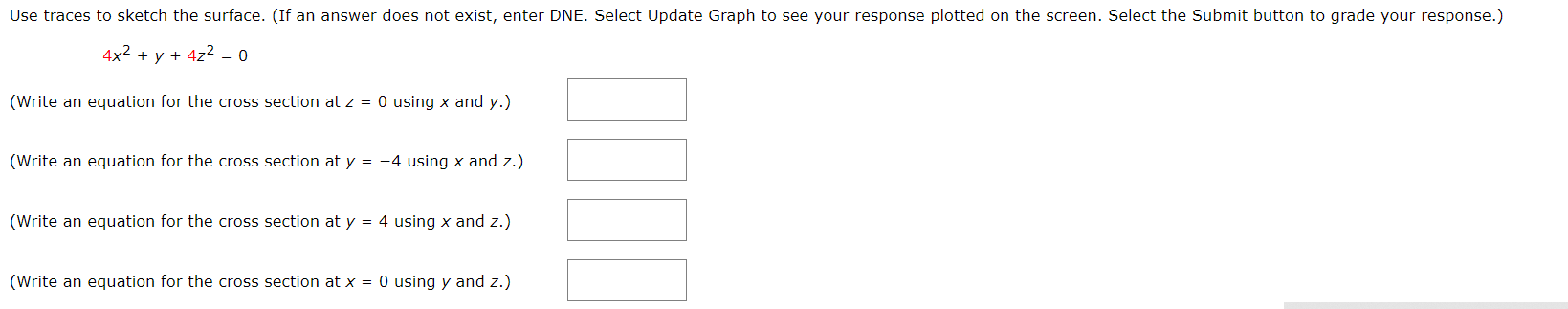 Solved 4x2+y+4z2=0 (Write an equation for the cross section | Chegg.com