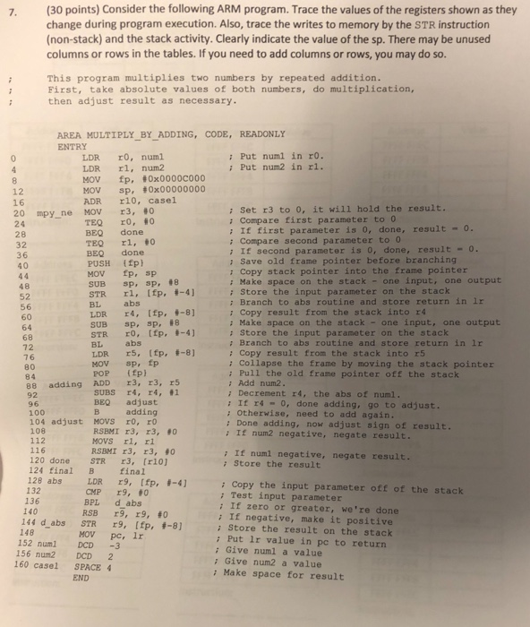 (30 points) Consider the following ARM program. Trace | Chegg.com
