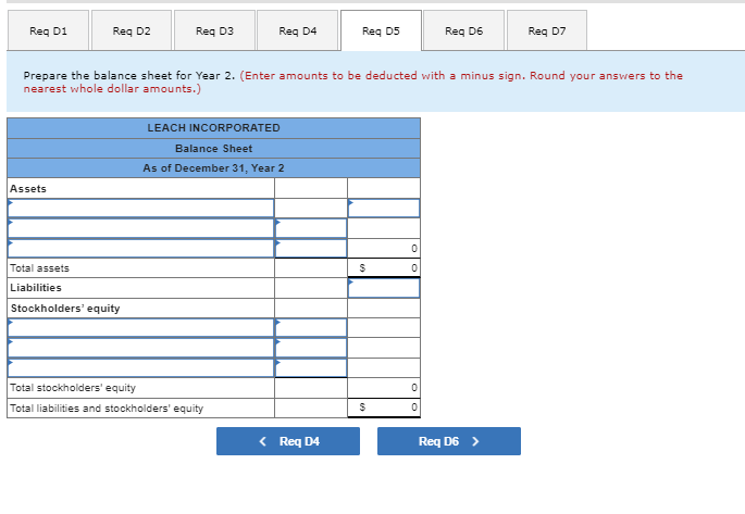 Solved Prepare the balance sheet for Year 2. (Enter amounts | Chegg.com