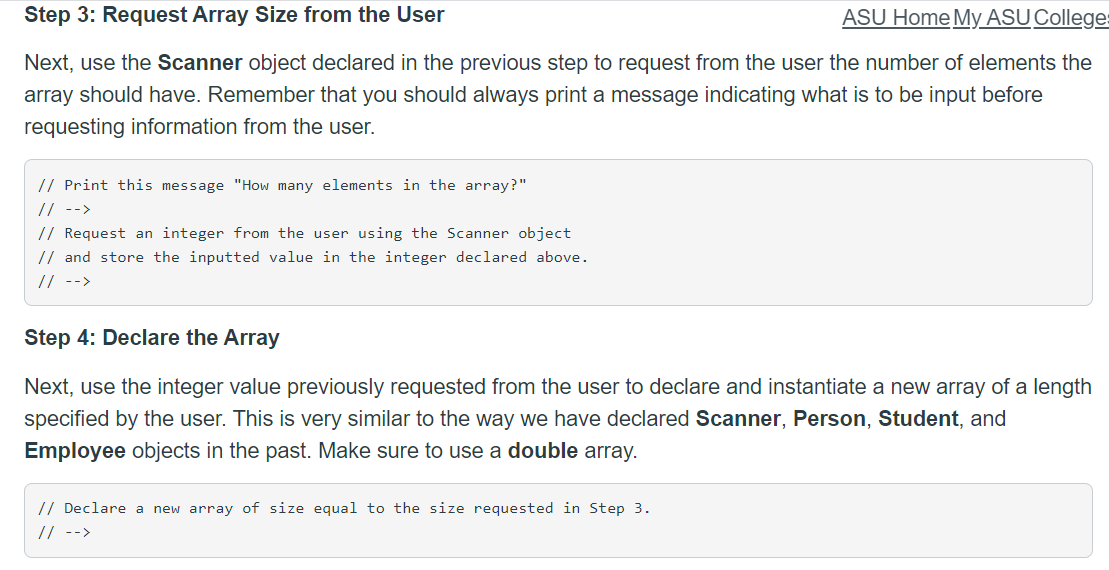 Solved Problem Description ASU Home My ASU College For this | Chegg.com