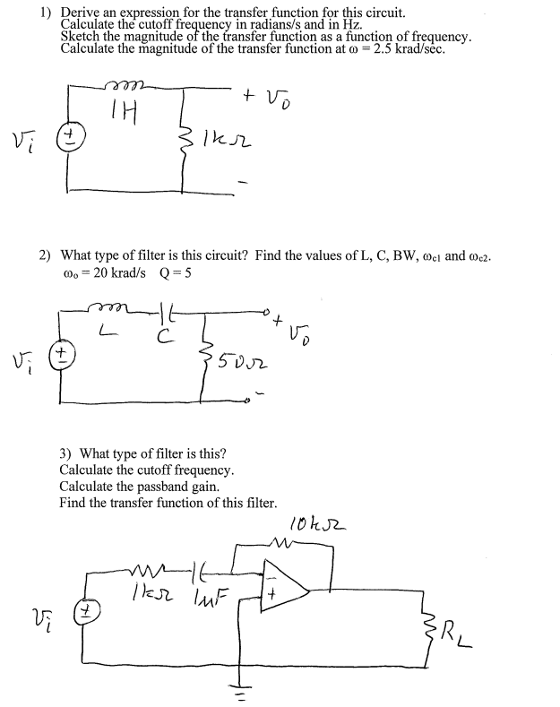 Solved 1) Derive an expression for the transfer function for | Chegg.com