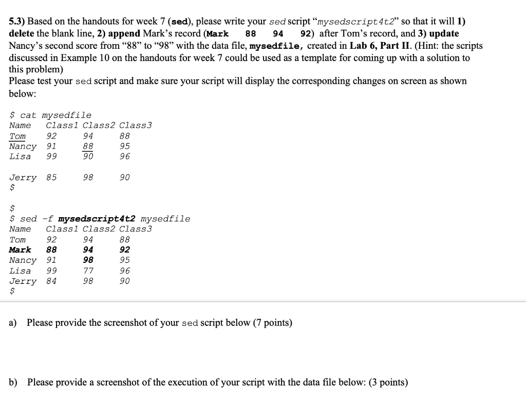 Solved 53 Based On The Handouts For Week 7 Sed Please 