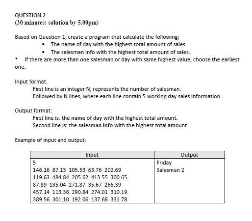 Solved QUESTION 2 (30 minutes: solution by 5.00pm) Based on | Chegg.com