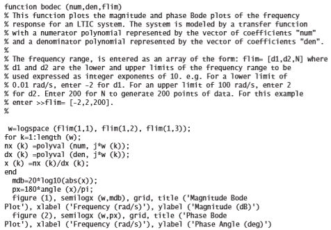 Solved function bodec (num, den, flim) % This function plots | Chegg.com