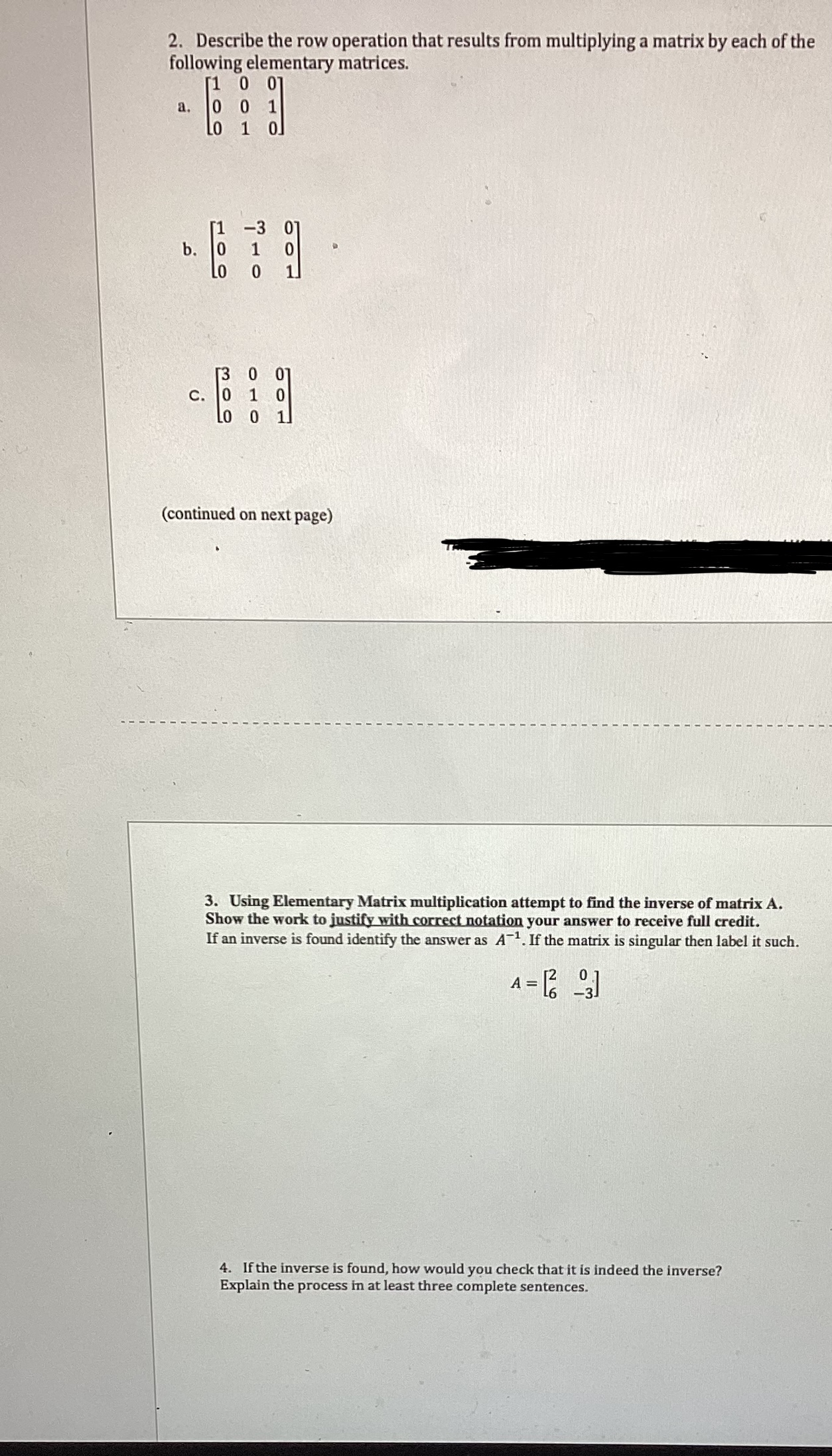 Solved 2. Describe the row operation that results from | Chegg.com