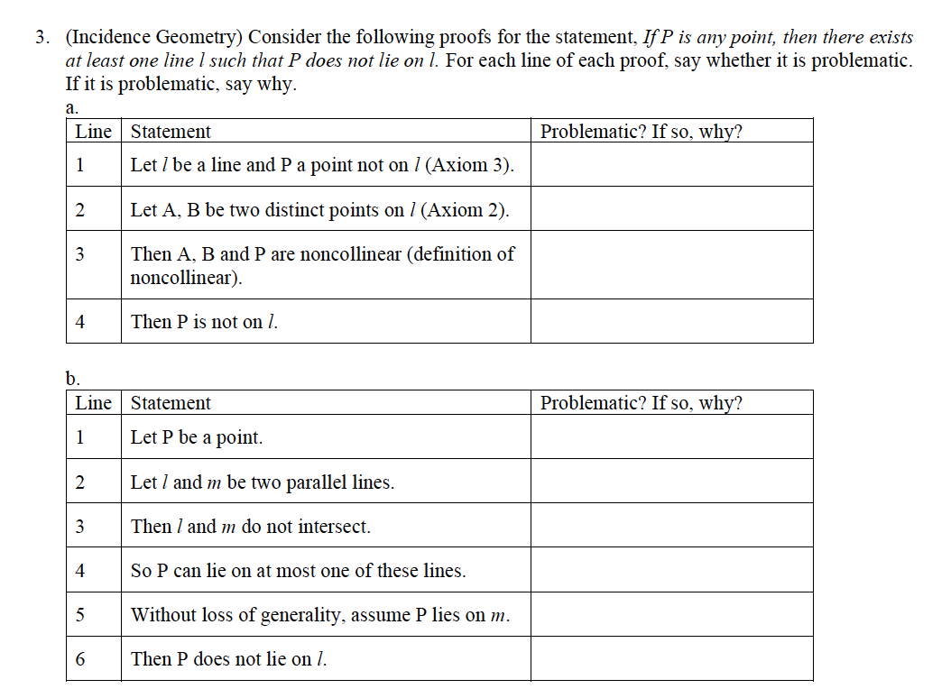 Solved 3. (Incidence Geometry) Consider the following proofs | Chegg.com