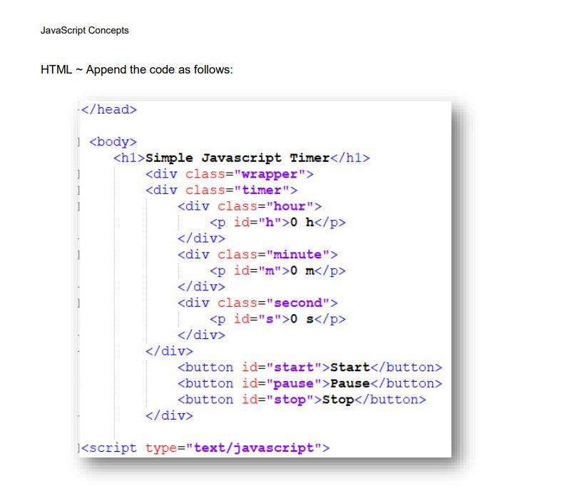 Solved JavaScript Concepts Create a "Stopwatch" using | Chegg.com