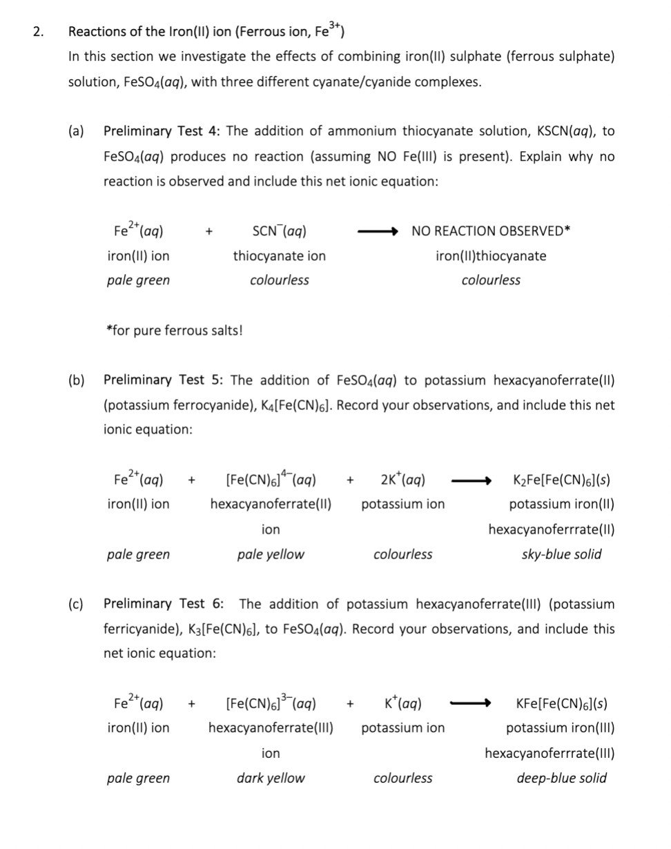 Solved Experiment Part 1: Qualitative Tests: Reactions of | Chegg.com