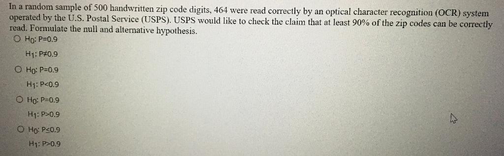 Solved In a random sample of 500 handwritten zip code | Chegg.com