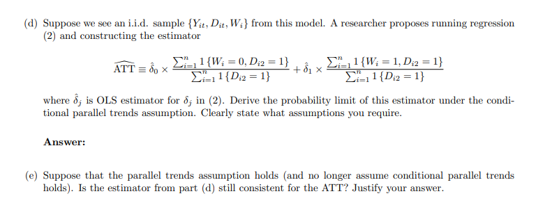 Solved (Differences in Differences) Suppose we observe | Chegg.com