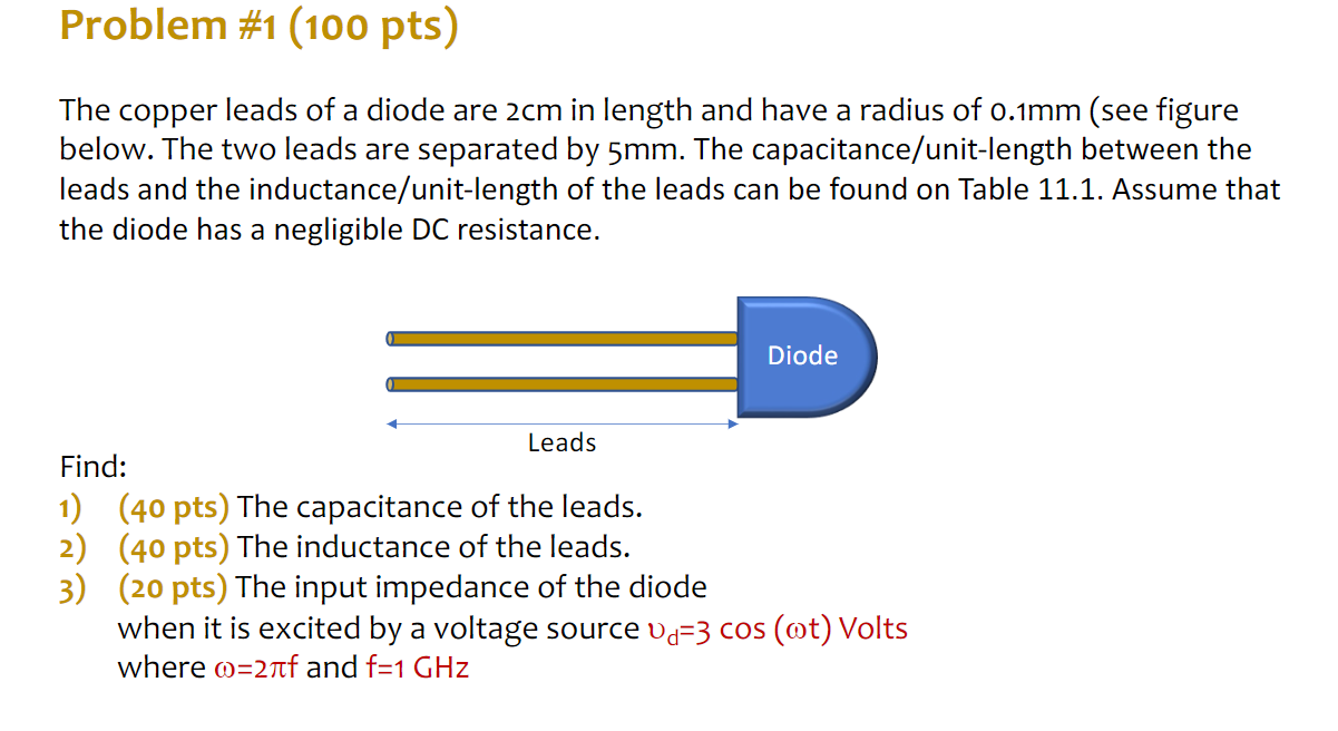 Solved Problem #1 (100 pts) The copper leads of a diode are | Chegg.com