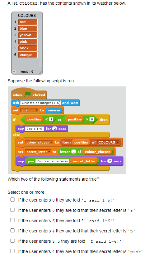 Solved A list, COLOURS, has the contents shown in its | Chegg.com