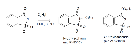 Solved OC2H5 C2H5! coloro DMF, 80 °C N-Ethylsccharin (mp | Chegg.com