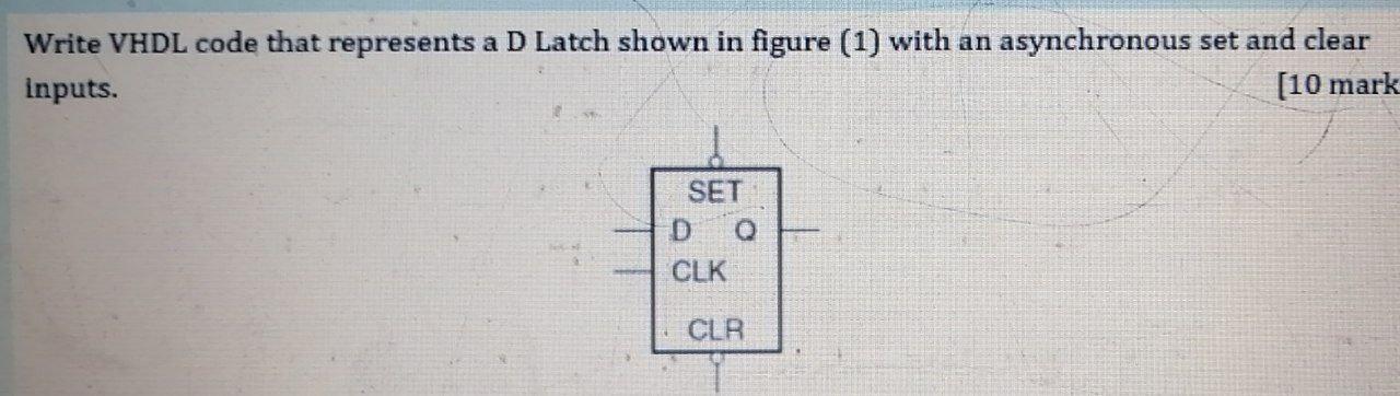 Solved Write VHDL code that represents a D Latch shown in | Chegg.com