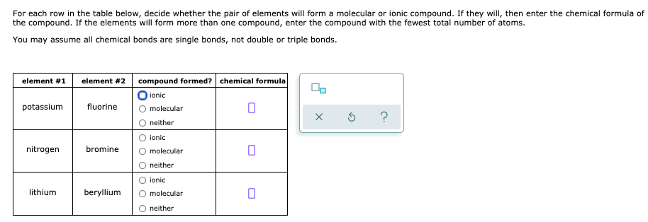 For each row in the table below, decide whether the | Chegg.com