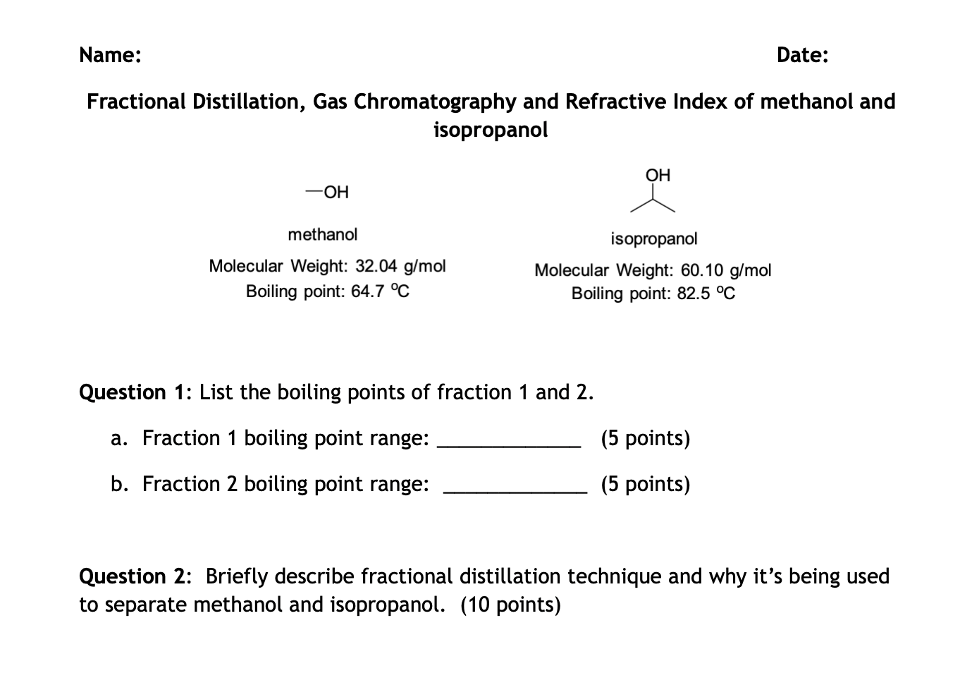 Solved Name: Date: Fractional Distillation, Gas | Chegg.com