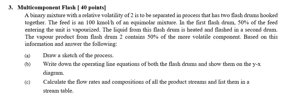 Solved Multicomponent Flash [ 40 points]\\nA binary mixture | Chegg.com
