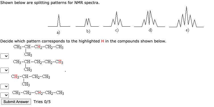 Solved Shown below are splitting patterns for NMR spectra. L | Chegg.com