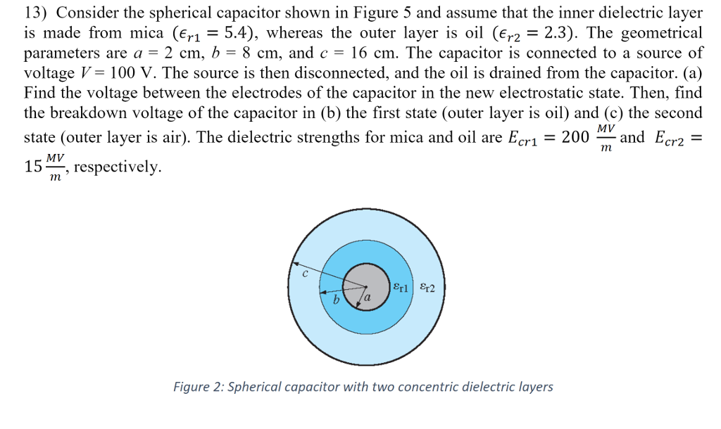 Solved 13) Consider the spherical capacitor shown in Figure | Chegg.com