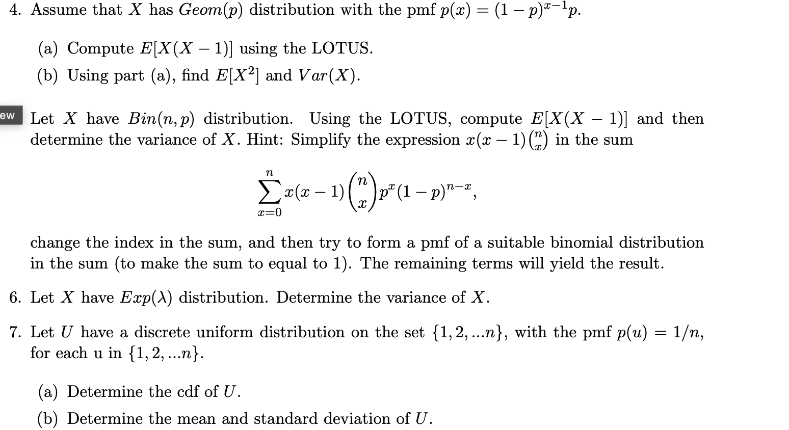 Solved 4. Assume that X has Geom(p) distribution with the | Chegg.com