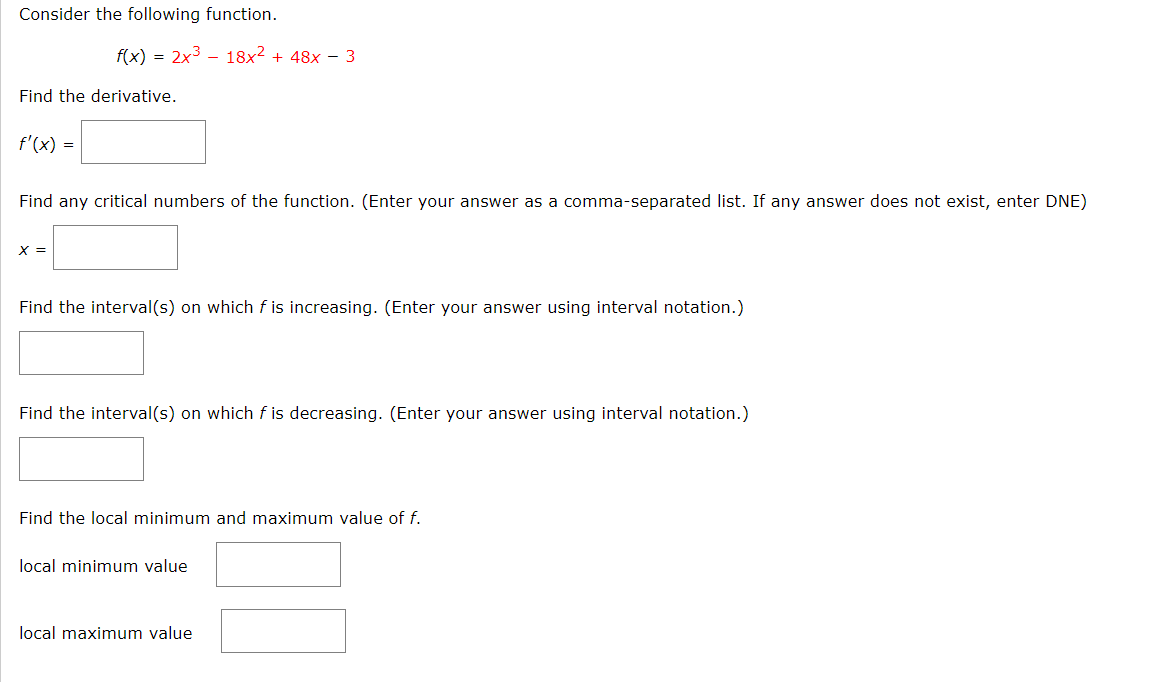 Solved Consider the following function. f(x) = 2x3 – 18x2 + | Chegg.com