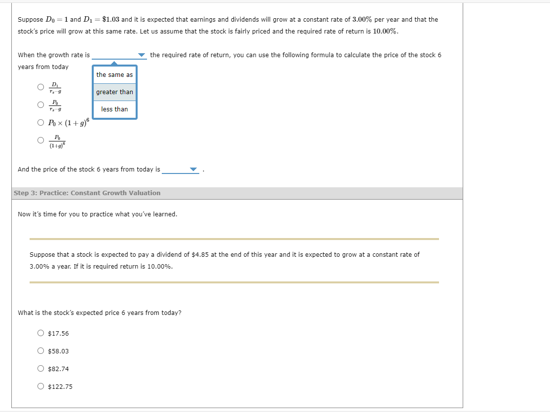 Solved Suppose D0=1 and D1=$1.03 and it is expected that | Chegg.com
