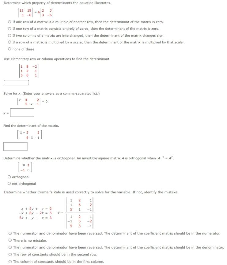 Solved Determine which property of determinants the equation | Chegg.com