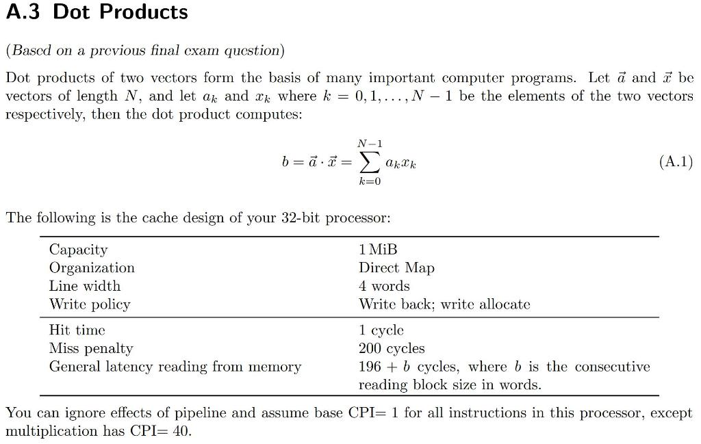 Solved A.3 Dot Products (Based on a previous final exam | Chegg.com