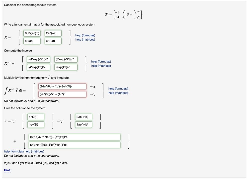 Solved Consider the nonhomogeneous system | Chegg.com