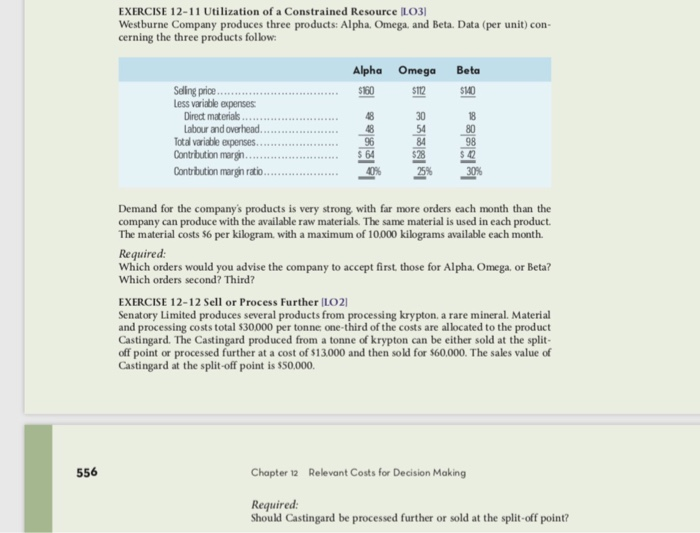 Solved EXERCISE 12-5 Utilization of a Constrained Resource | Chegg.com
