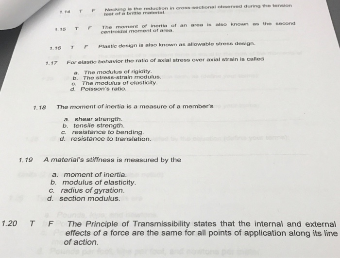 Solved Statics and strengths of materials. True false, | Chegg.com