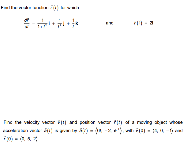 Solved Find the vector function r(t) for which | Chegg.com