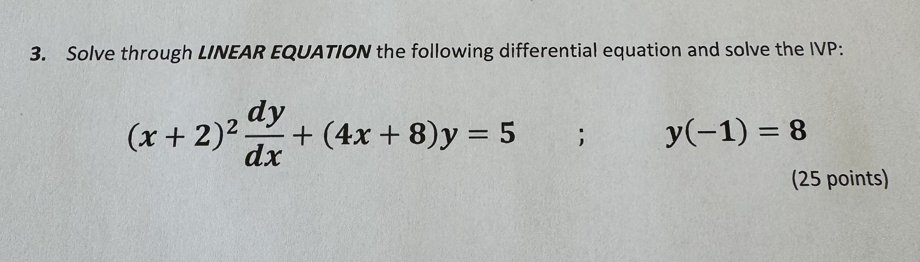 Solved 3. Solve through LINEAR EQUATION the following | Chegg.com