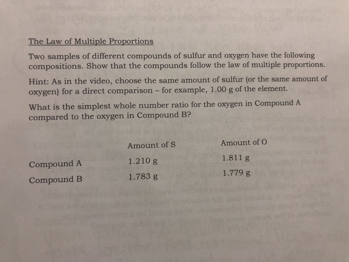 The Law of Multiple Proportions Two samples of | Chegg.com