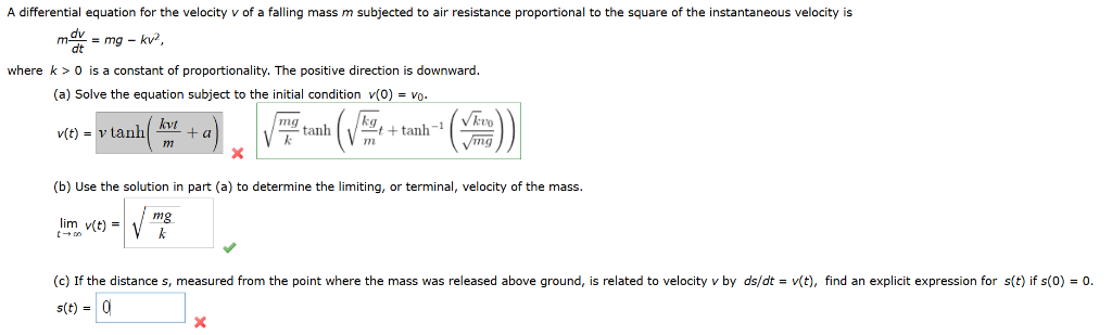 Solved A differential equation for the velocity v of a | Chegg.com
