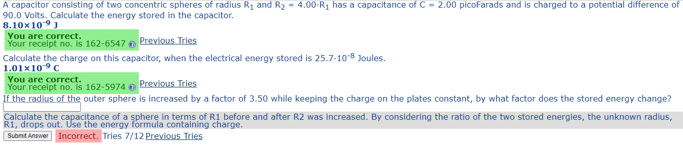 Solved A capacitor consisting of two concentric spheres of | Chegg.com