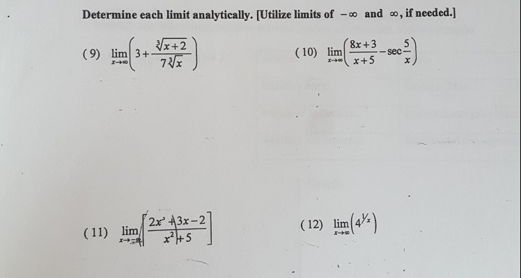 Solved Determine each limit analytically. [Utilize limits of | Chegg.com
