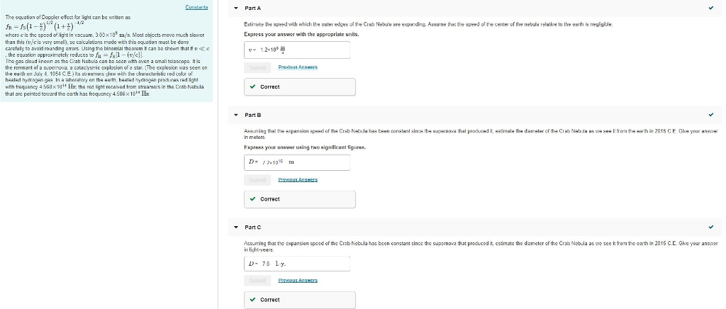 Solved PartA The equation oi Doppler effect for ight can be | Chegg.com