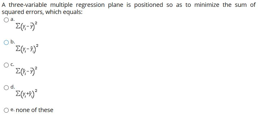 Solved A tre variable multiple regression plane is | Chegg.com