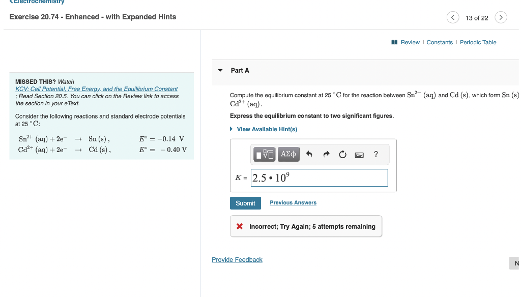 Solved Exercise 20.74 - Enhanced - with Expanded Hints 13 of | Chegg.com