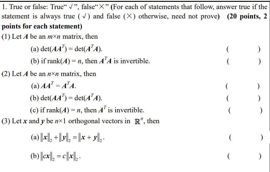 Solved 2 ) 1. True or false: True“ „ ”, false“X” (For each | Chegg.com