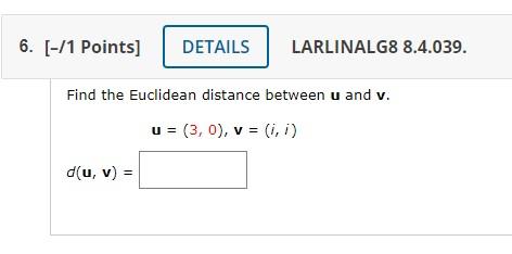 Solved Find the Euclidean distance between u and v. | Chegg.com