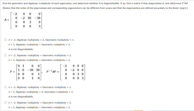 Solved Find the geometric and algebraic multiplicity of each | Chegg.com