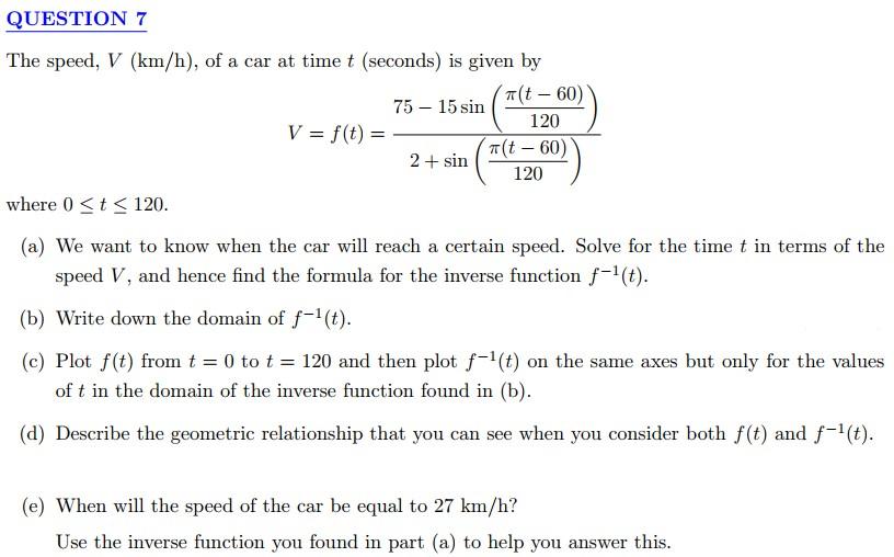 Solved The speed, V( km/h), of a car at time t (seconds) is | Chegg.com