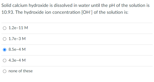 Solved Solid calcium hydroxide is dissolved in water until | Chegg.com