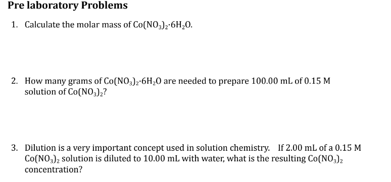 Solved Pre laboratory ProblemsCalculate the molar mass of | Chegg.com