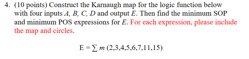 Solved (10 ﻿points) ﻿Construct the Karnaugh map for the | Chegg.com