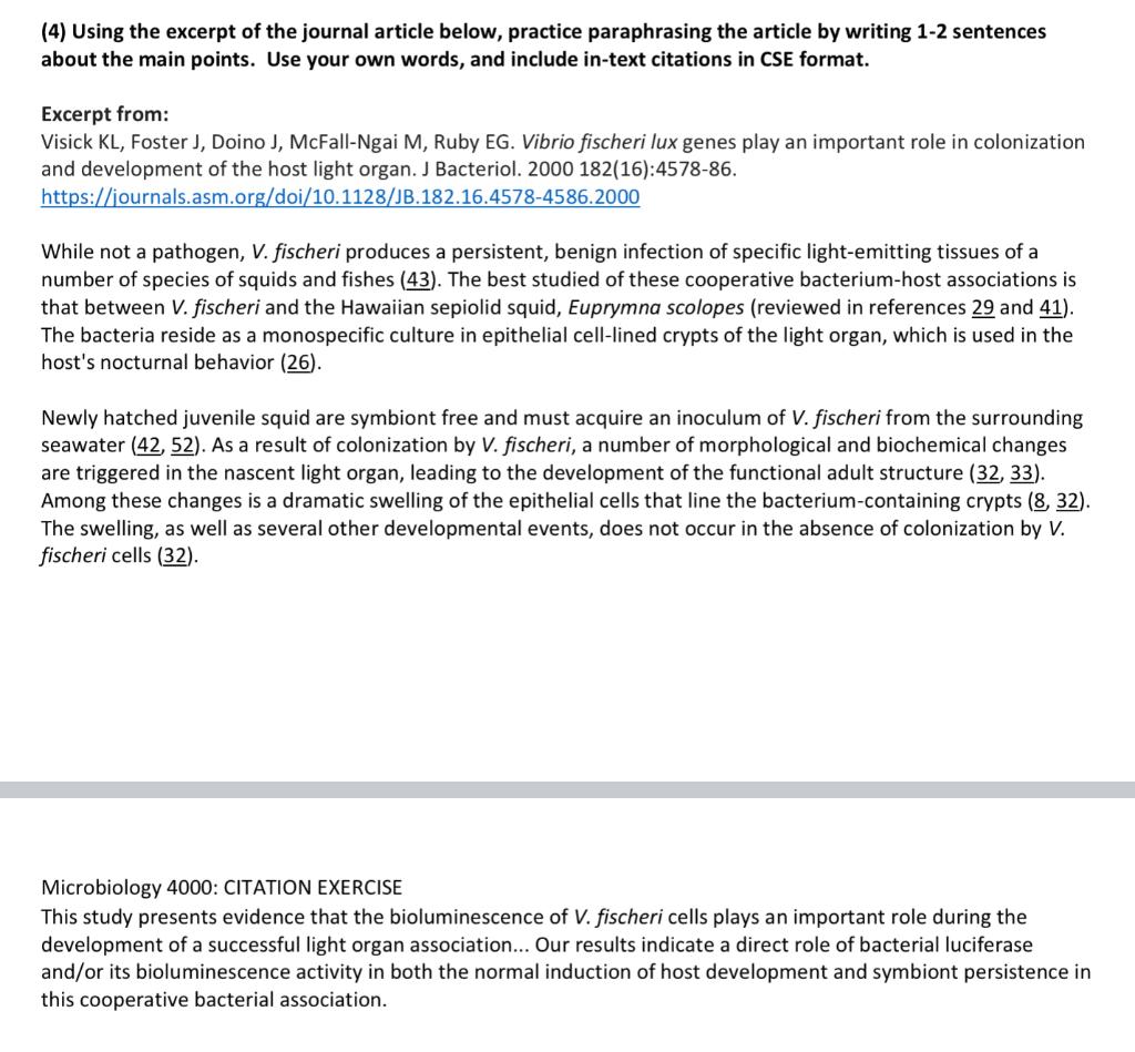 Solved (4) Using the excerpt of the journal article below, | Chegg.com
